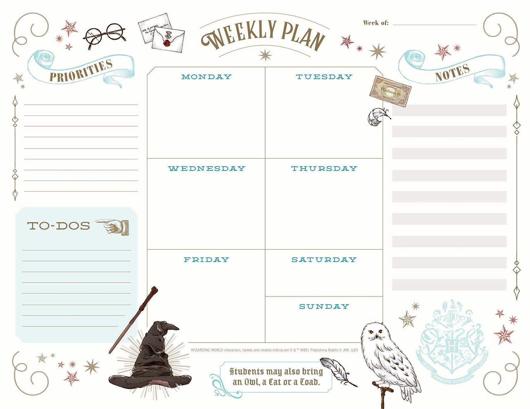 Harry Potter: Weekly Planner Notepad: (Harry Potter School Planner, Ha ...